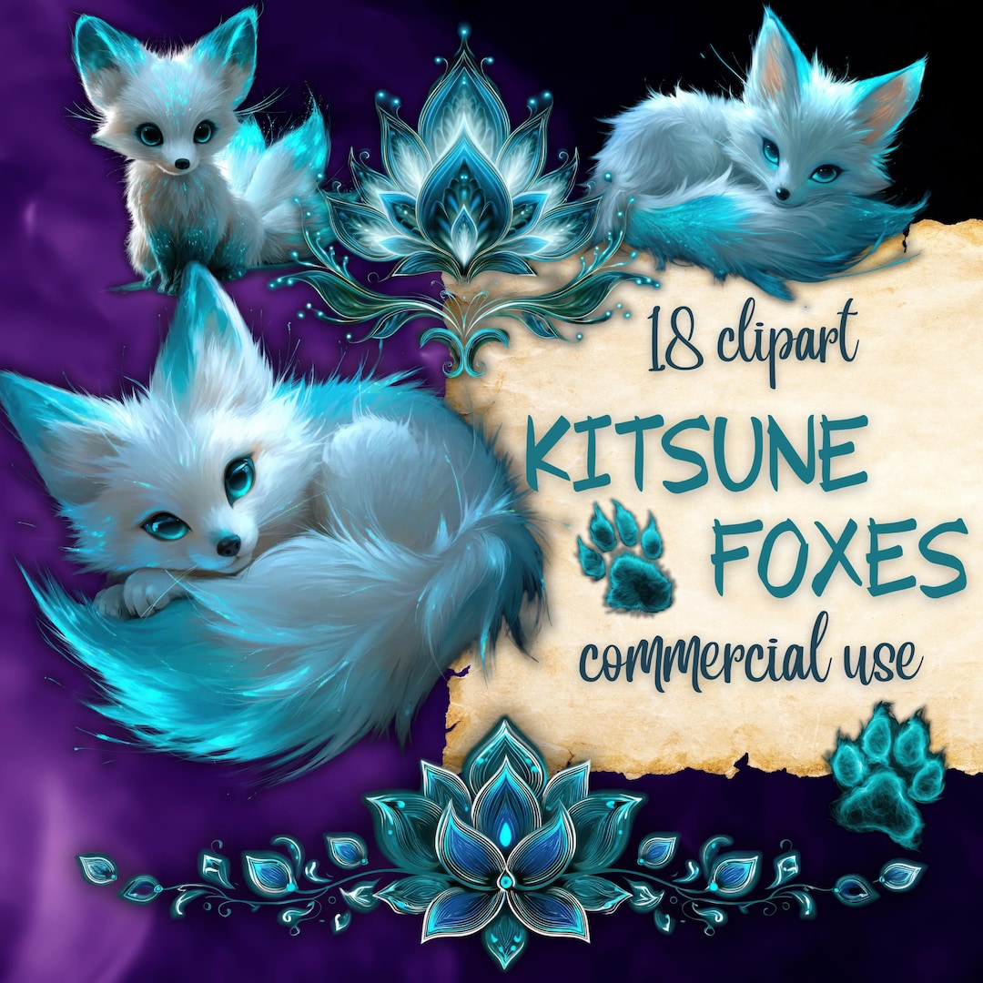 Kitsune Fox Clipart Bundle, Japanese Junk Journal, Mystical Fantasy Art ...
