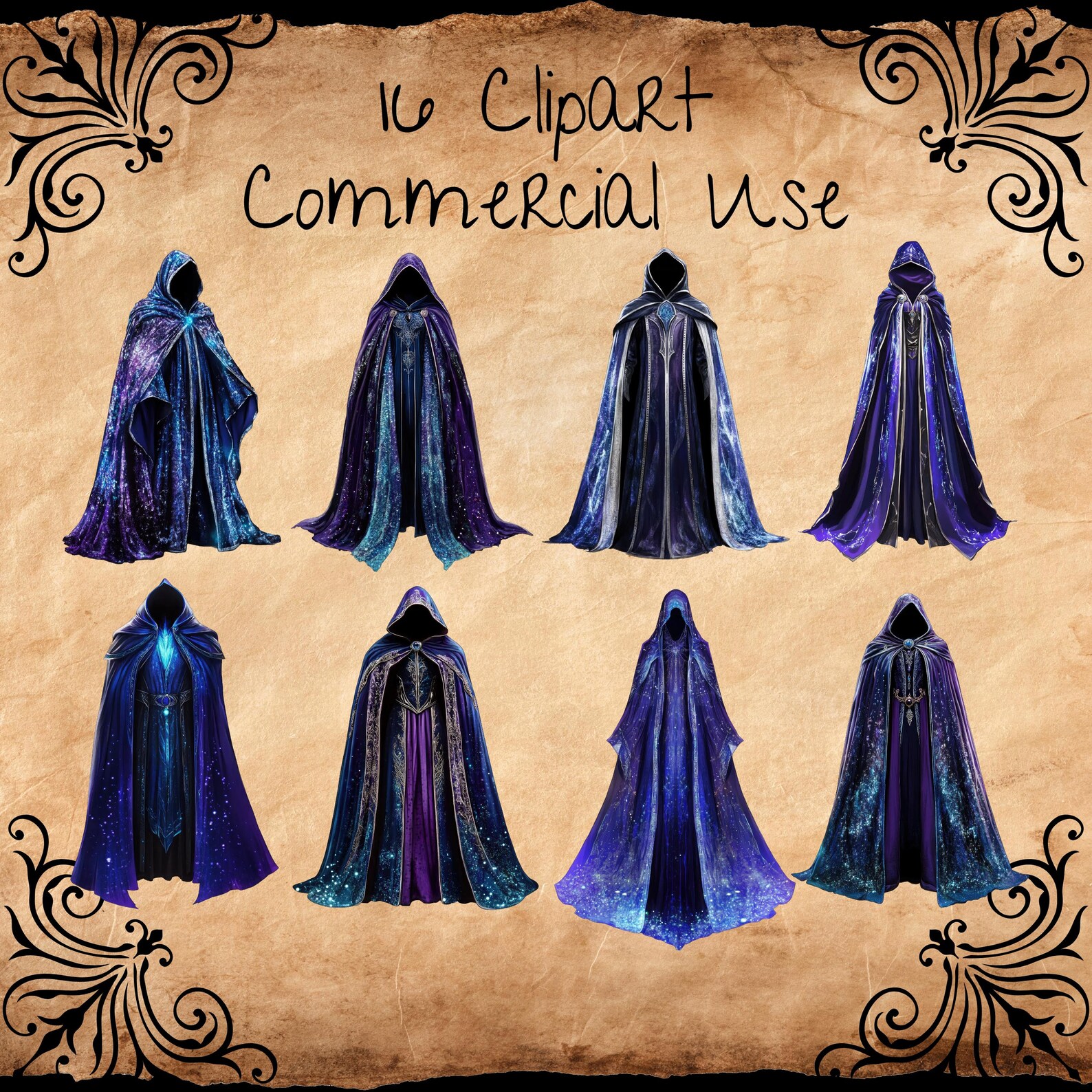 Wizard Robe Clipart: Purple Starry Fantasy Robes (commercial Use) Fan37 ...