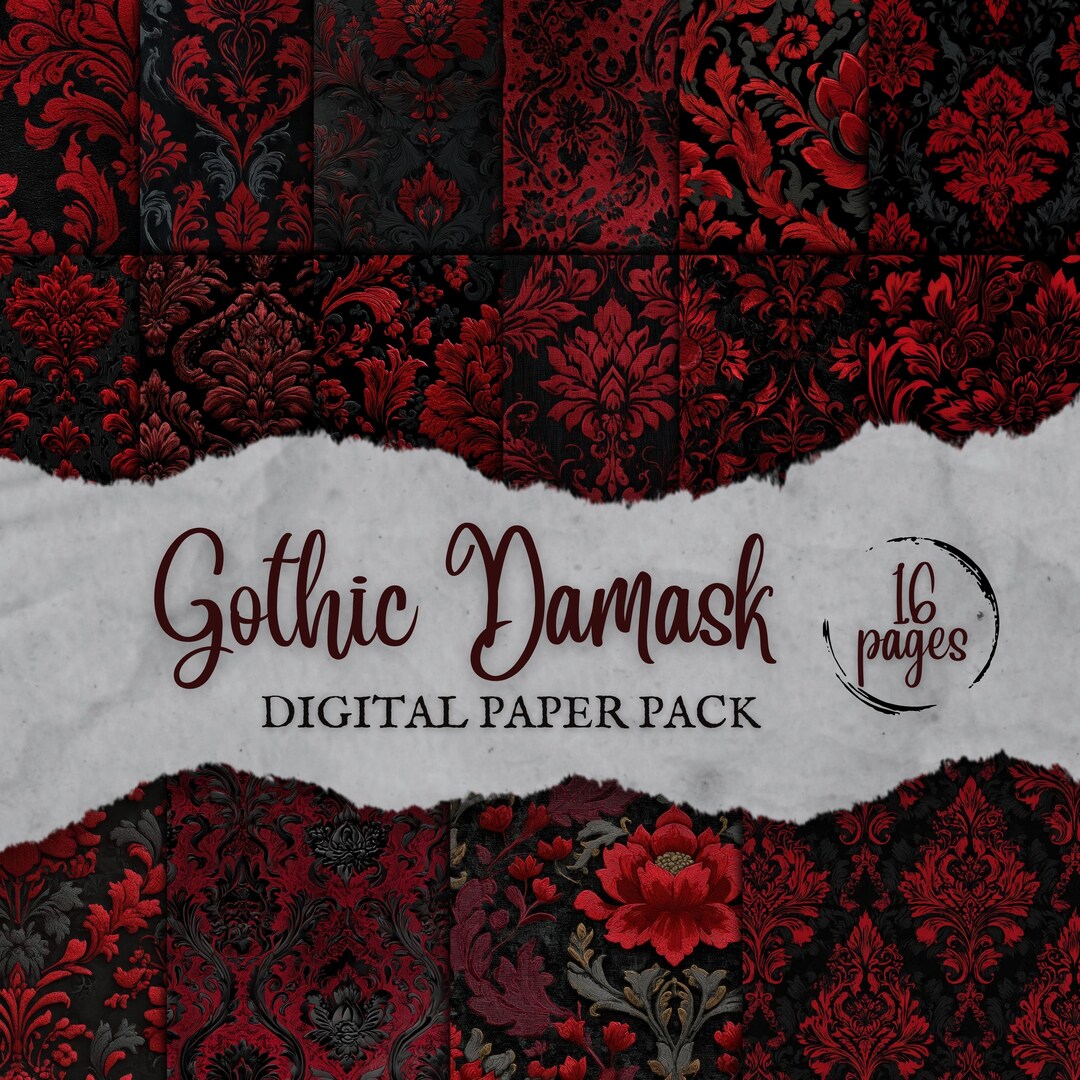 Gothic Damask Digital Paper, Vampire Seamless Patterns, Victorian ...