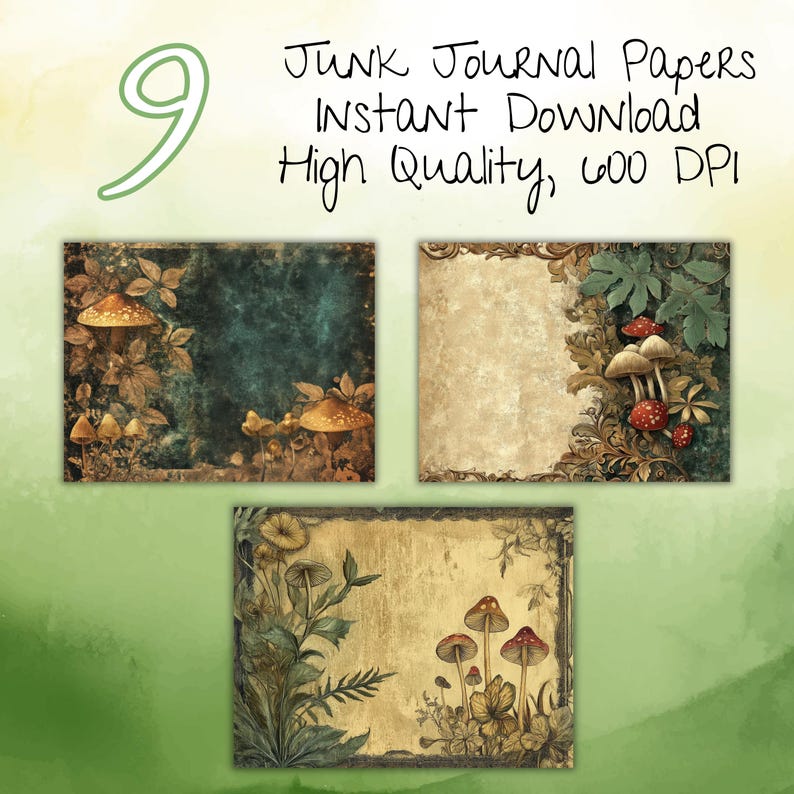 Mushroom Junk Journal Printable Pages Commercial Use Scrapbooking Paper ...