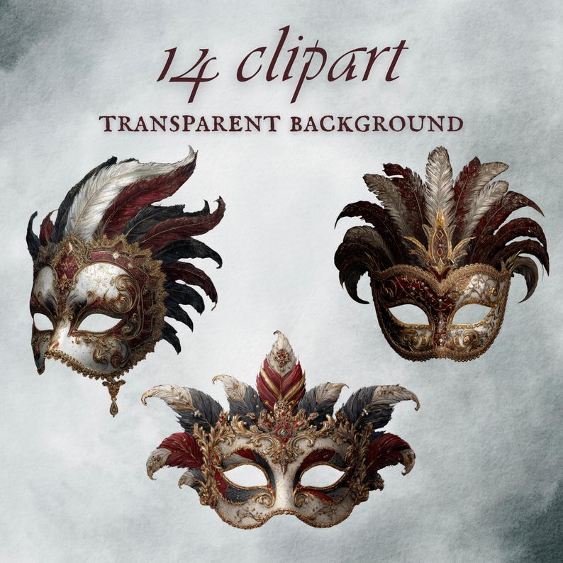 Venetian Mask Clipart, Gothic Masquerade Ball, Dark Romance, White ...
