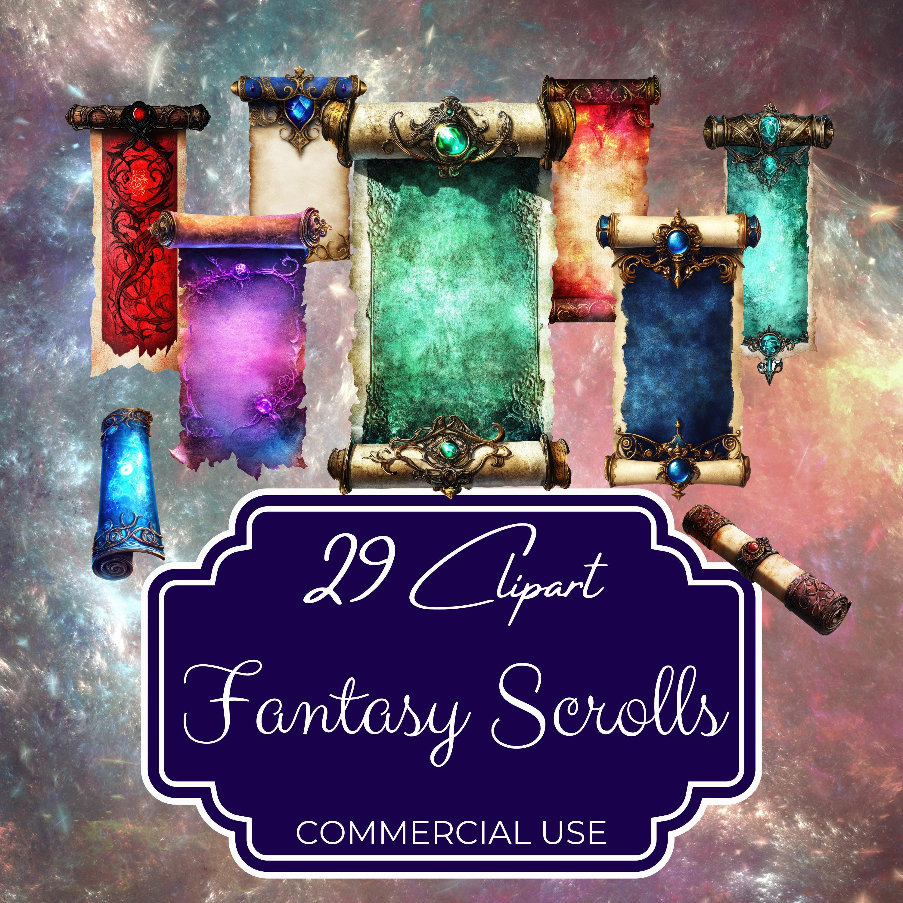 Fantasy Scroll Clipart: Magical RPG Parchment Paper Graphics (PNG ...