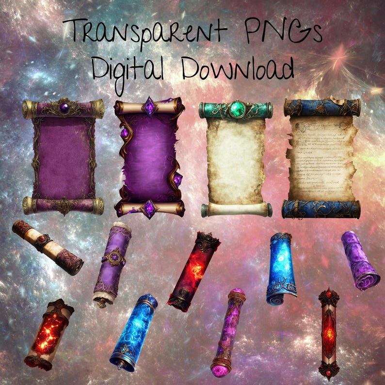 Fantasy Scroll Clipart: Magical RPG Parchment Paper Graphics (PNG ...