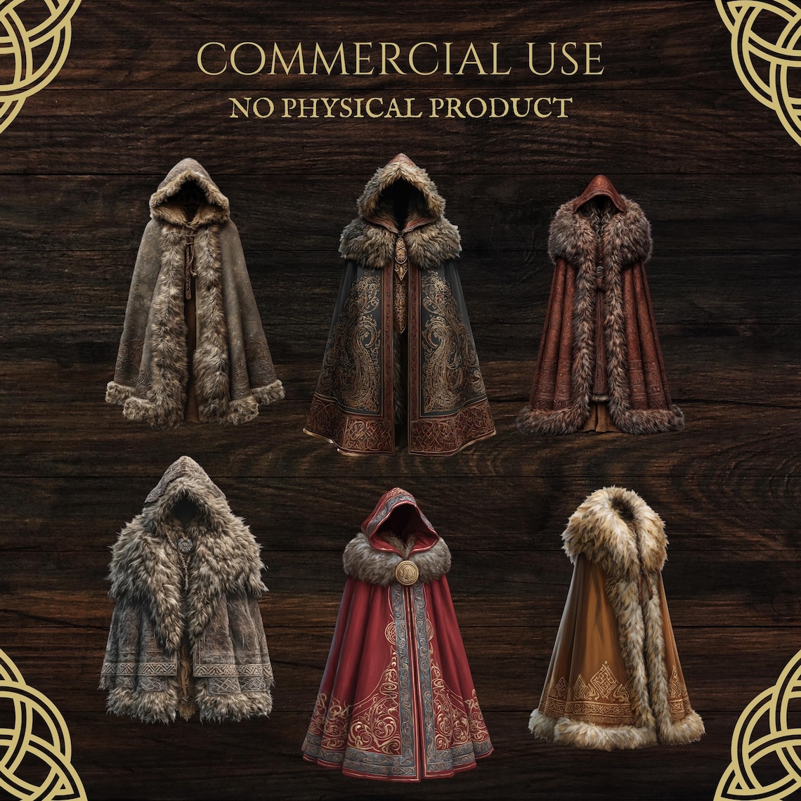 Viking Cloaks Clipart: Norse Medieval Fantasy Armor (PNG Digital ...
