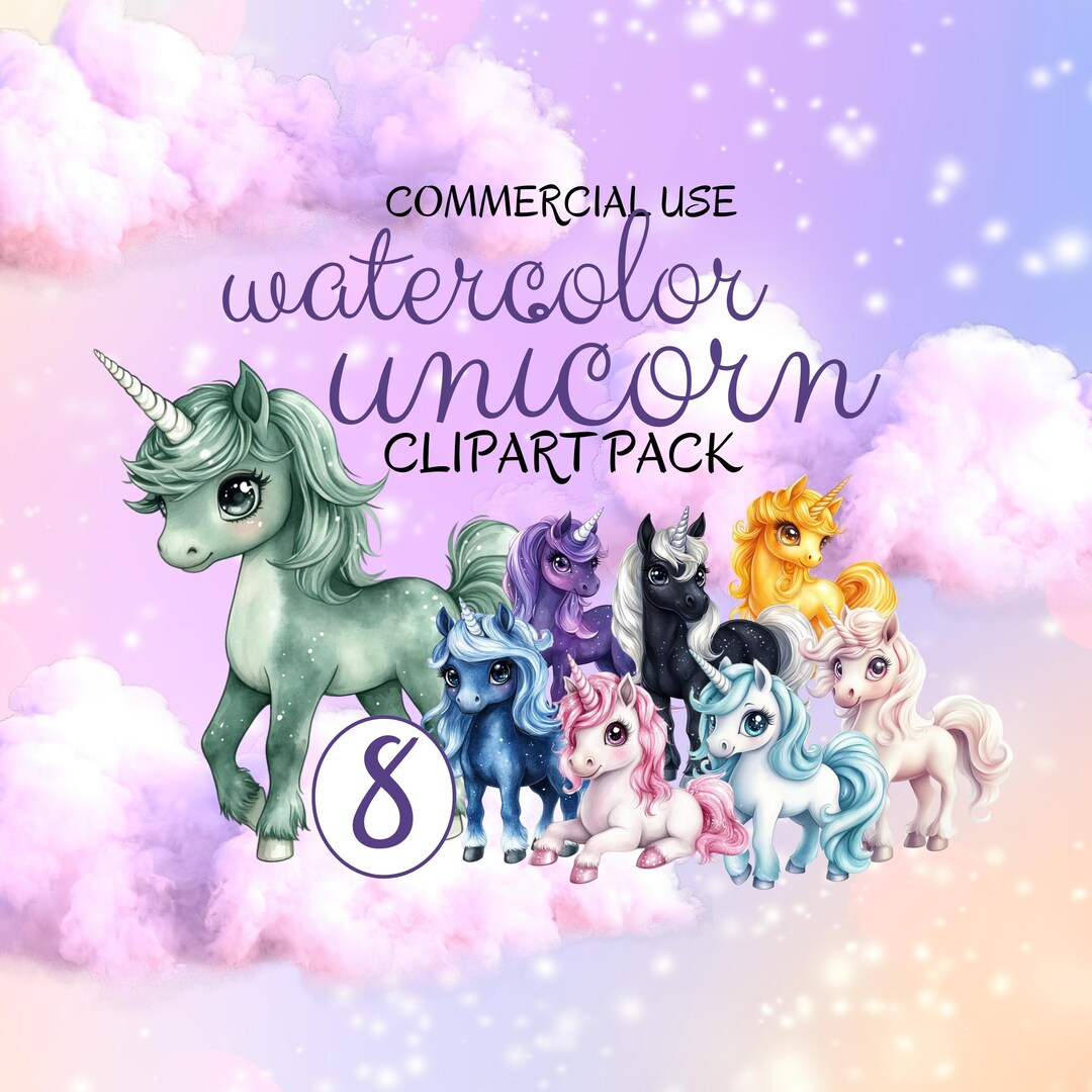 Cute Unicorn Watercolor Clipart | Commercial Use | Magical Mythical ...