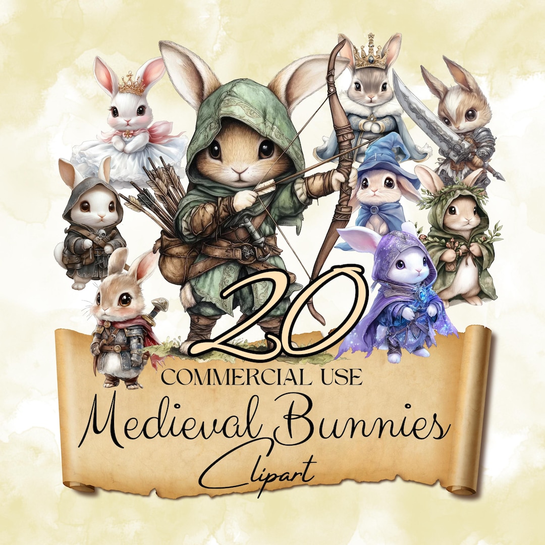 Medieval Bunny Clipart: Fantasy Rabbit Archer, Knight, Mage (commercial ...