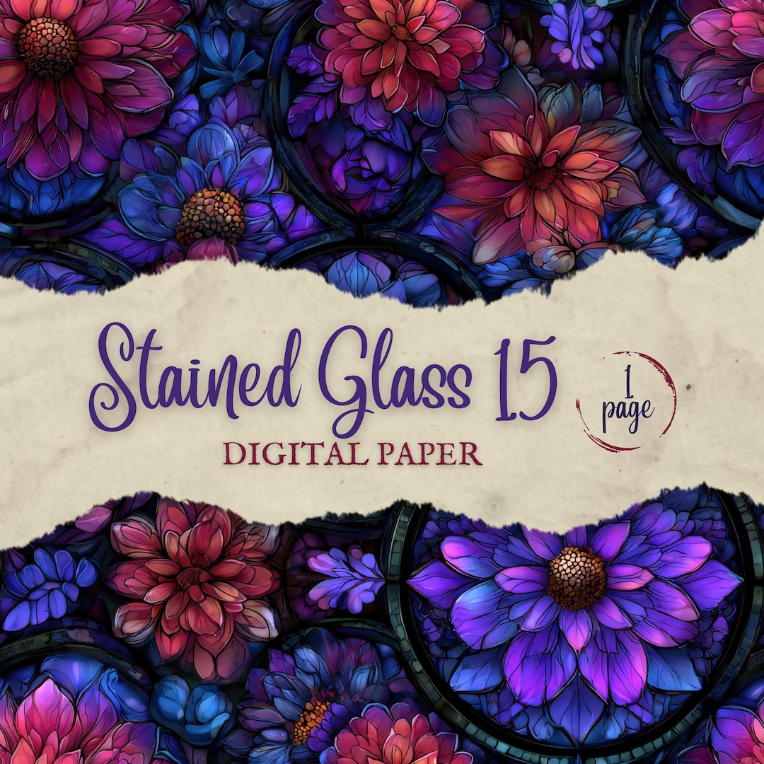 Stained Glass Seamless Pattern, Digital Paper, Floral Gothic Background ...