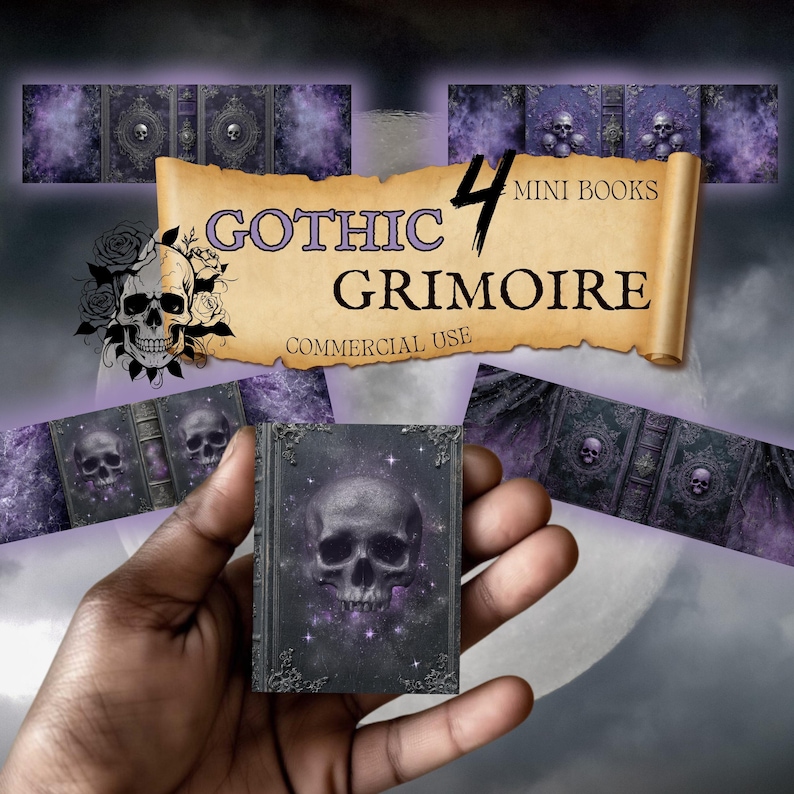 Mini Book Covers With Spine, Gothic Skull Grimoire Art, Dark Fantasy ...