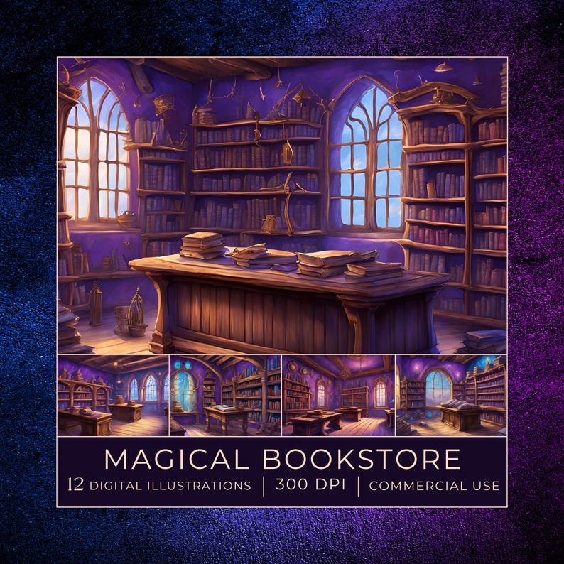Magical Bookstore Illustrations: Fantasy Wizard Classroom (digital ...