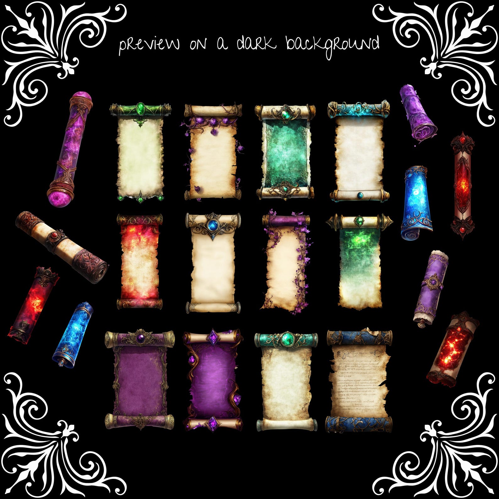 Fantasy Scroll Clipart: Magical RPG Parchment Paper Graphics (PNG ...