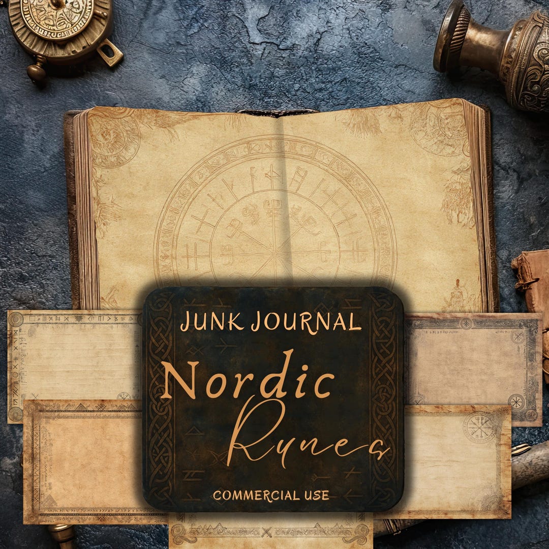 Nordic Rune Paper Pack, Aged Junk Journal Pages, Norse Mythology Gods ...