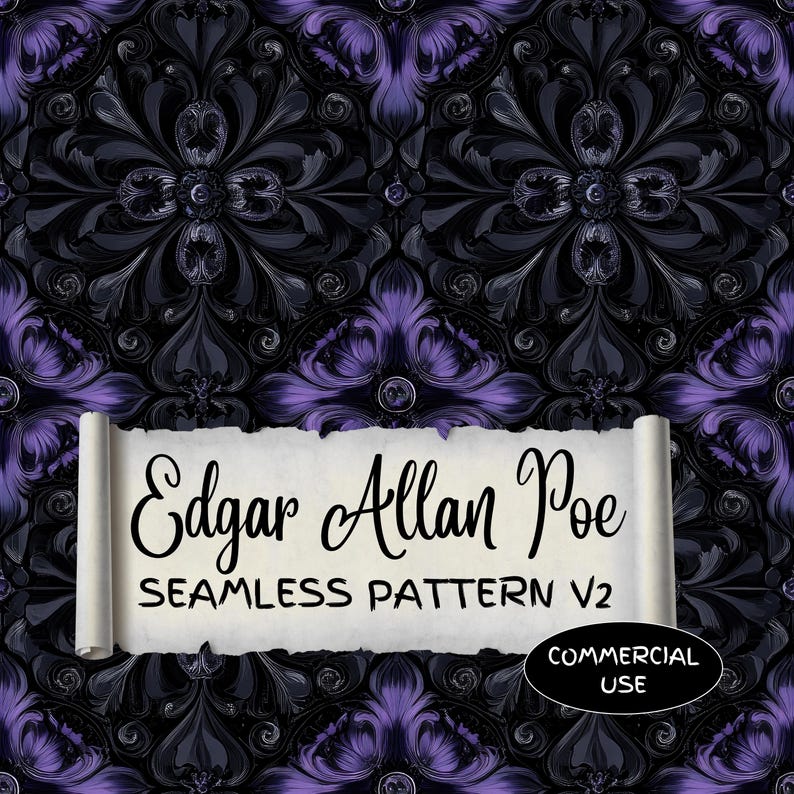Edgar Allan Poe Seamless Pattern: Gothic Halloween Digital Paper (JPG ...
