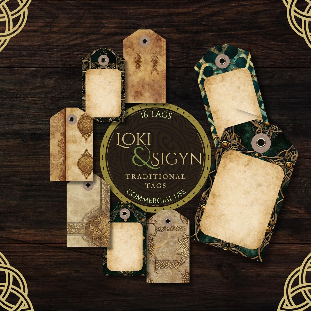 Loki & Sigyn Tags, Norse Mythology Printable, Nordic Fantasy Junk ...