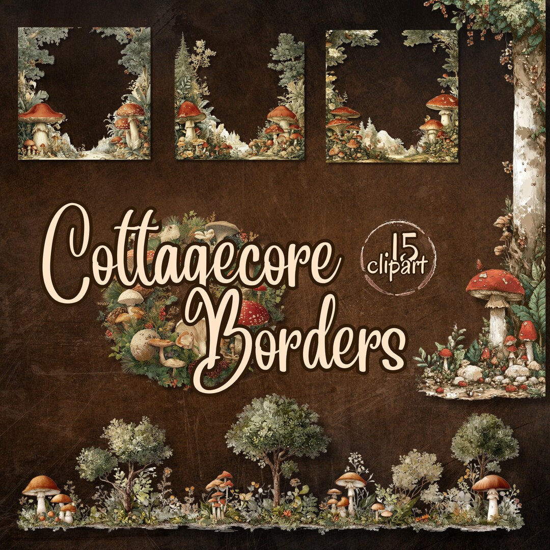 Mushroom Clipart Frame, Cottagecore Borders, Enchanted Forest Pngs ...