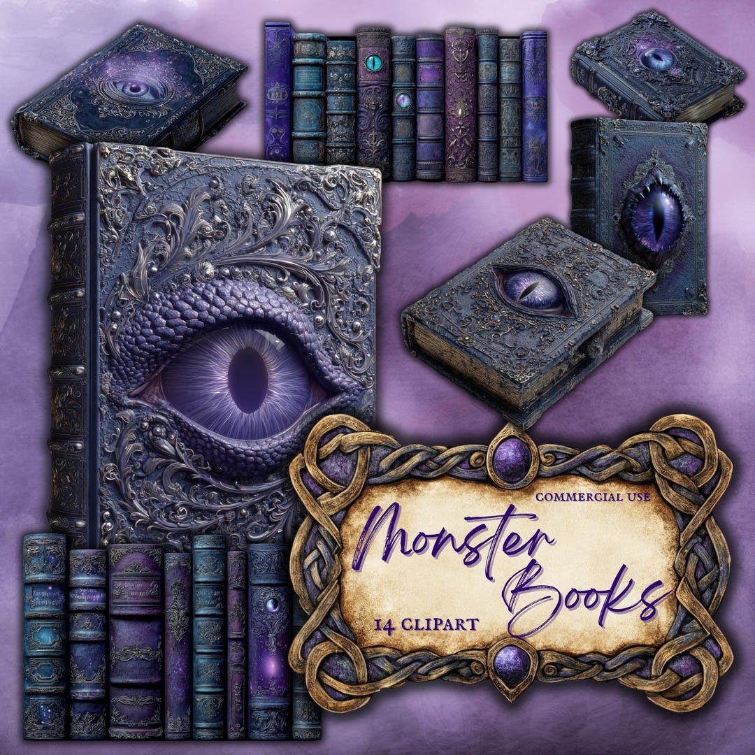 Haunted Grimoire Clipart, Monster Books With Eyes, Dark Academia Ornate ...