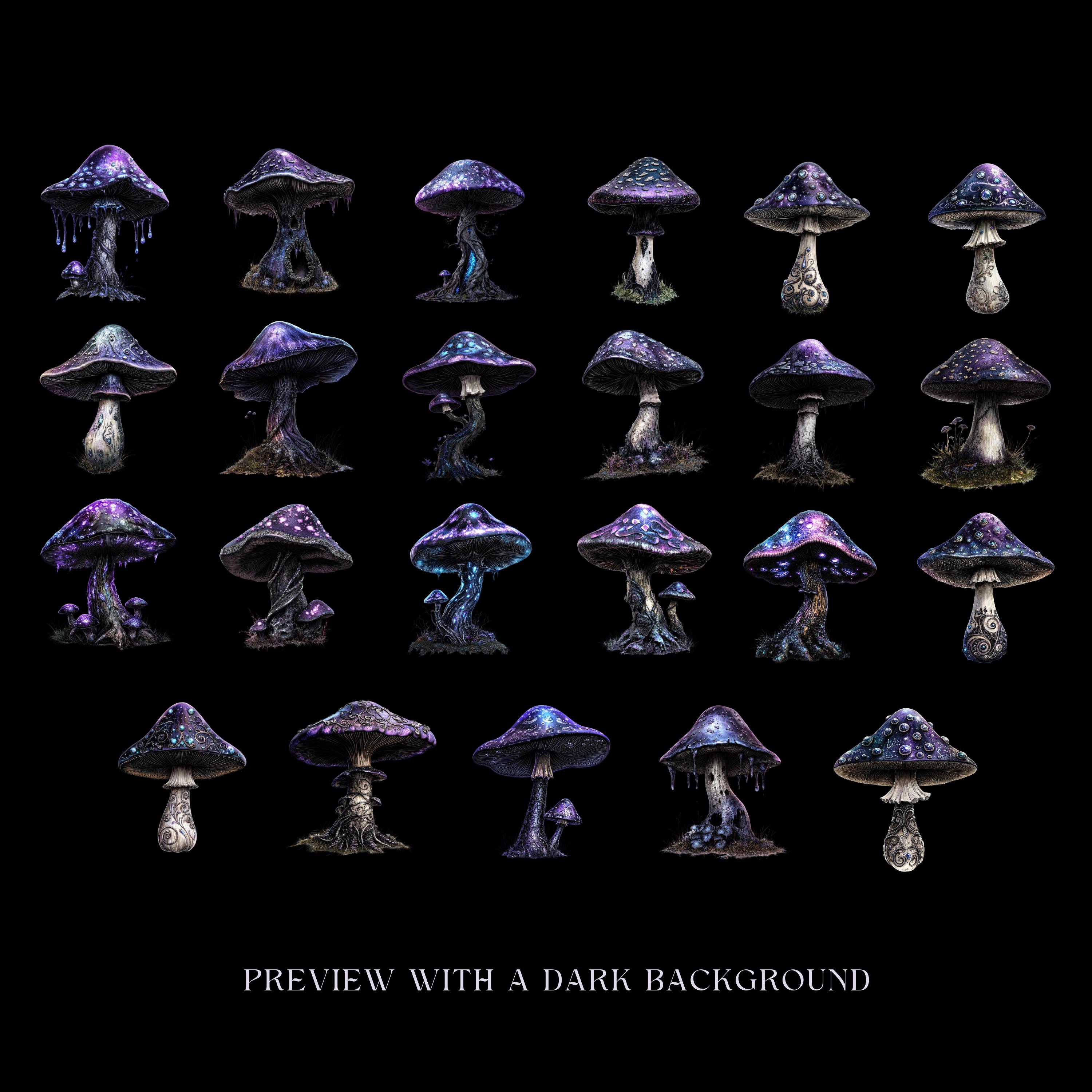 Gothic Mushroom Clipart: Spooky Fantasy Fungi, Purple & Blue (PNG ...