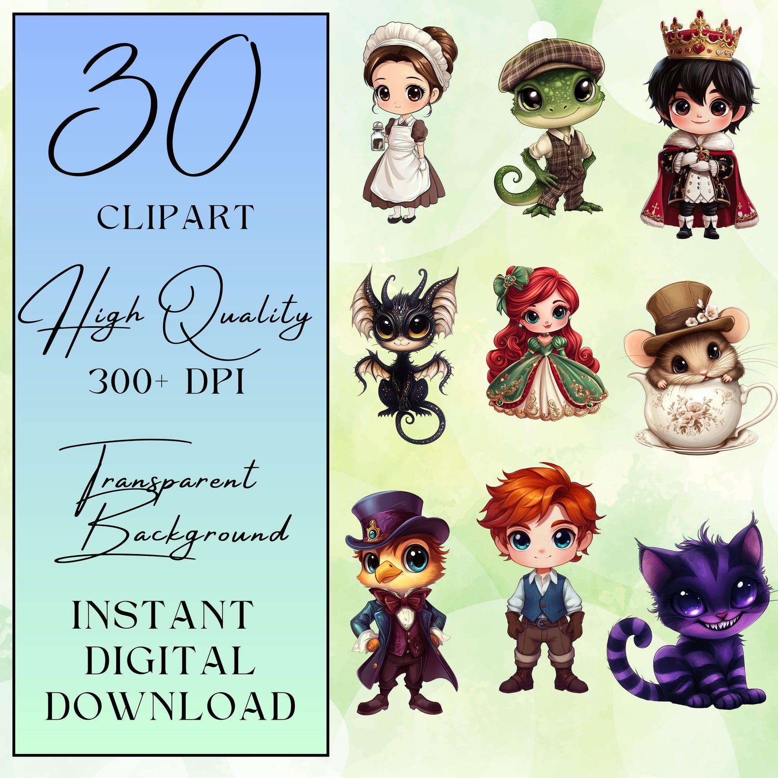 Wonderland Clipart, Kawaii Chibi, Mad Hatter Character, Cheshire Cat ...