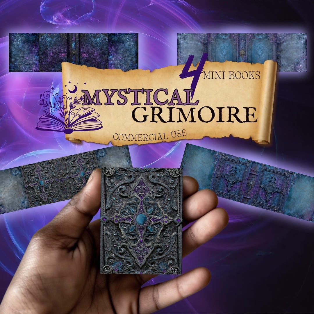 Mini Book Covers With Spines, Mystical Grimoire, Fantasy Spell Book ...