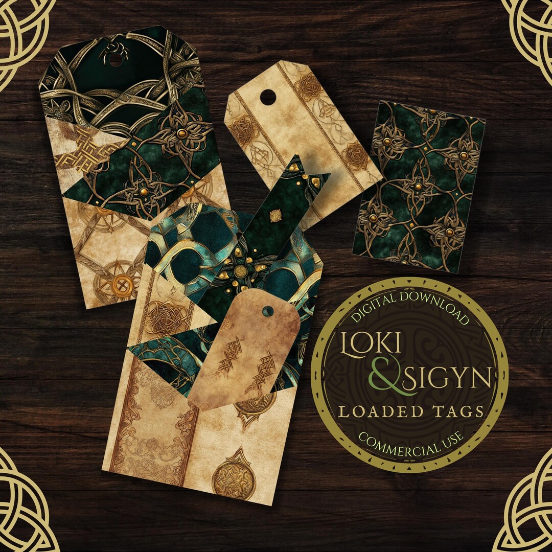Loki & Sigyn Loaded Tags, Norse Mythology Viking, Junk Journal Ephemera ...
