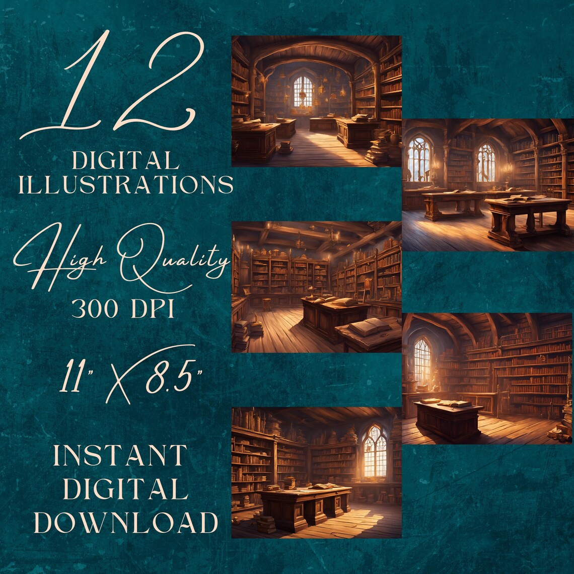 Magic Academy Library Illustrations: Fantasy School Classroom (digital ...