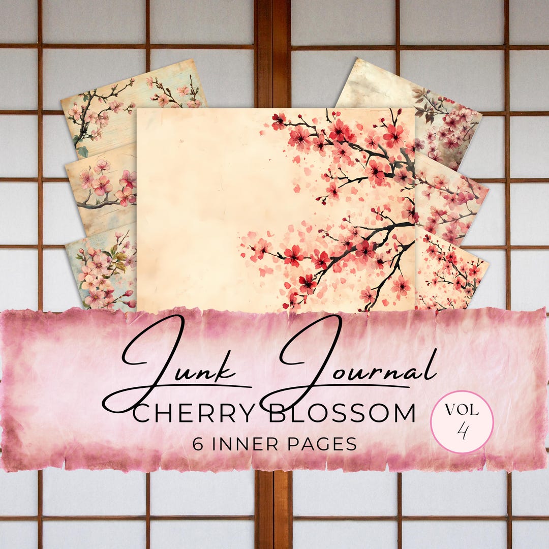 Cherry Blossom Junk Journal Pages Commercial Use 6 Scrapbook Papers ...