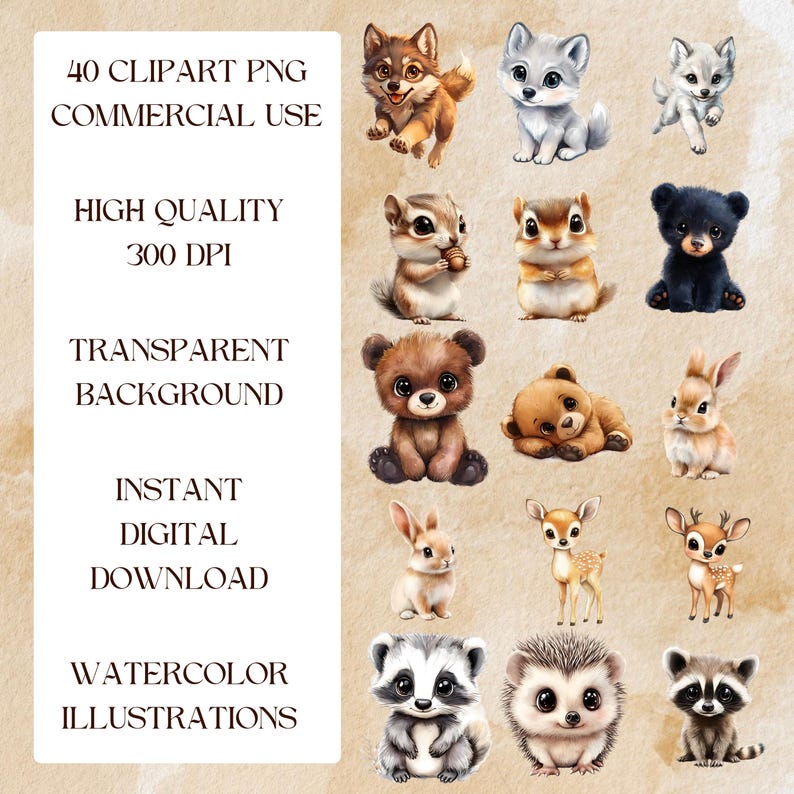 Watercolor Woodland Animal Clipart Bundle: 40 Forest Creatures ...