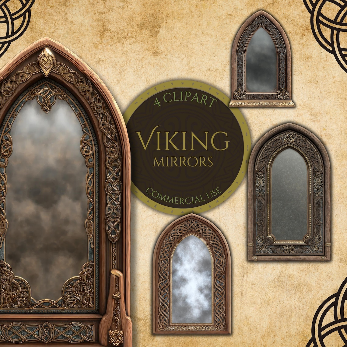 Viking Mirror Clipart: Norse Mythology Junk Journal Ephemera (PNG ...