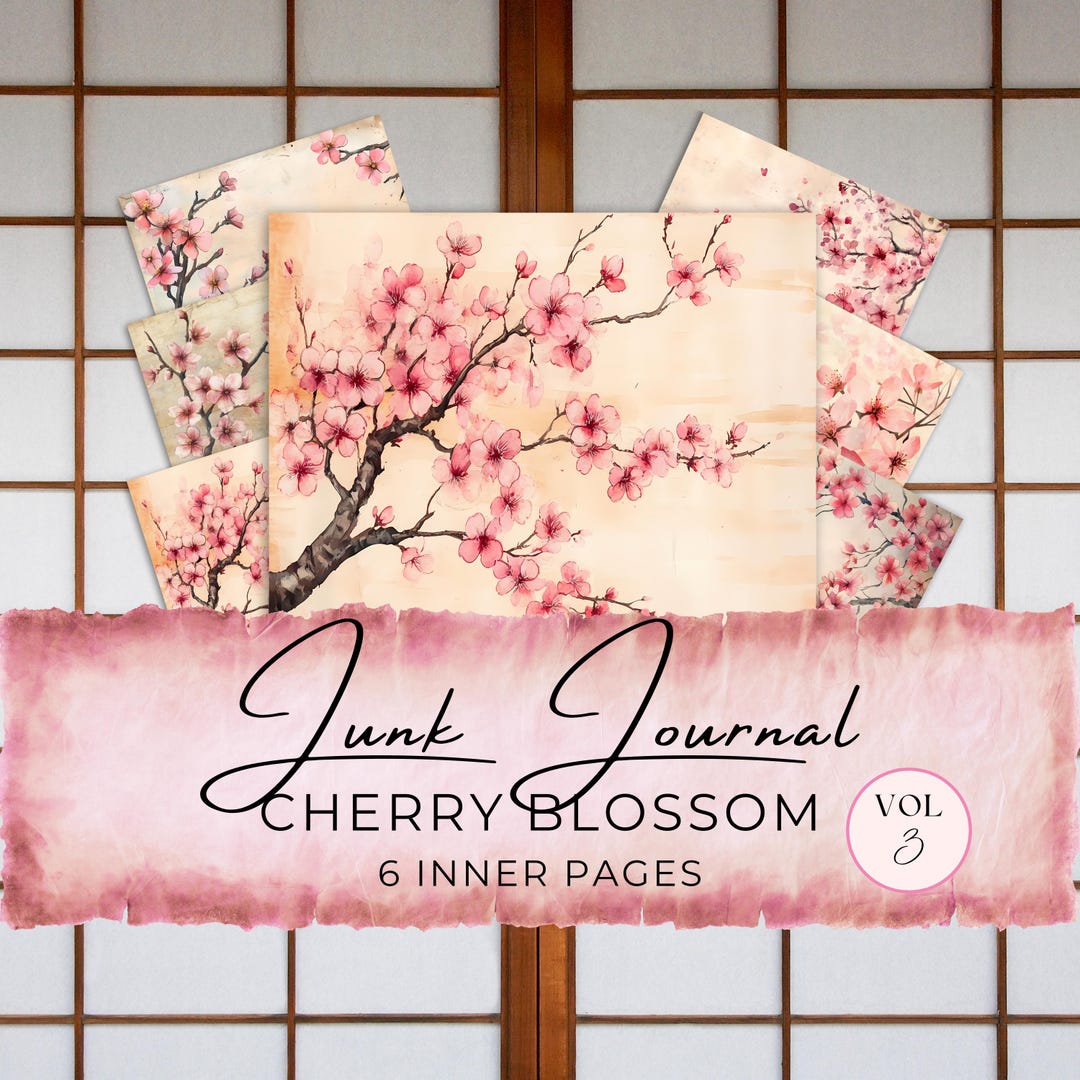 Cherry Blossom Junk Journal Pages: Floral Watercolor Scrapbook (digital ...