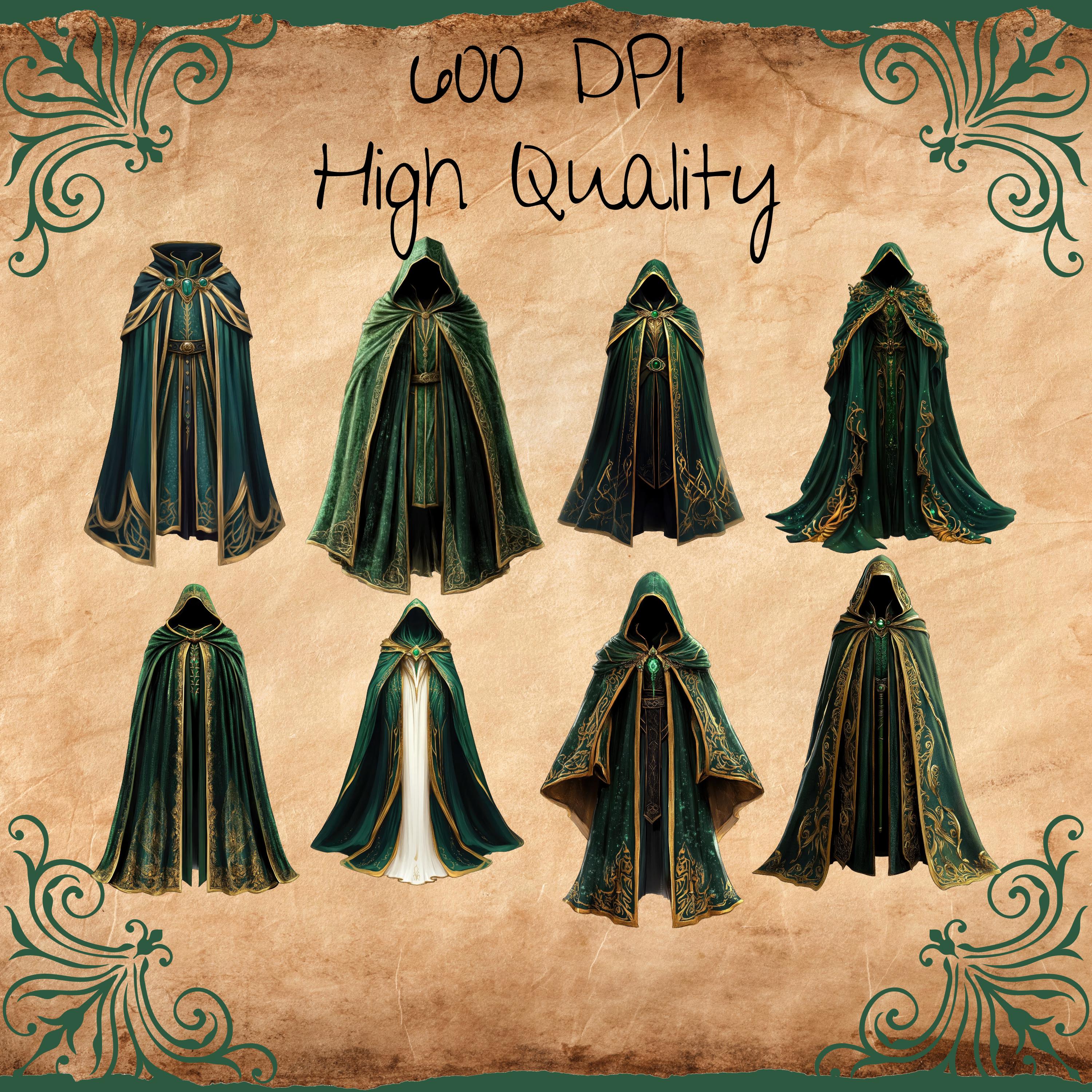 Wizard Robe Clipart X16 | Commercial Use, Green & Gold, Spellcaster ...