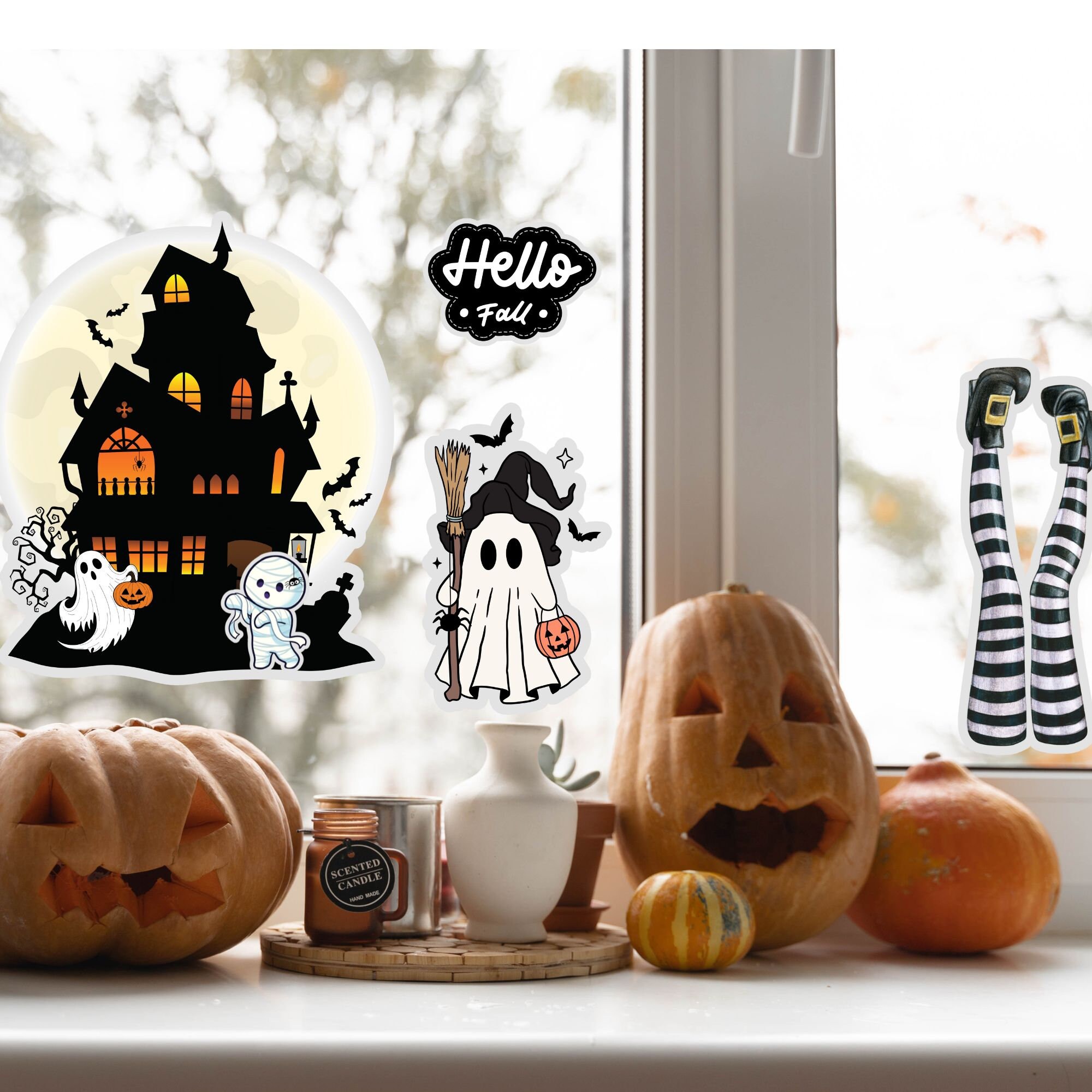 80 Spooky Halloween Stickers, Ghosts, Witches, Haunted Houses (PNG, SVG ...