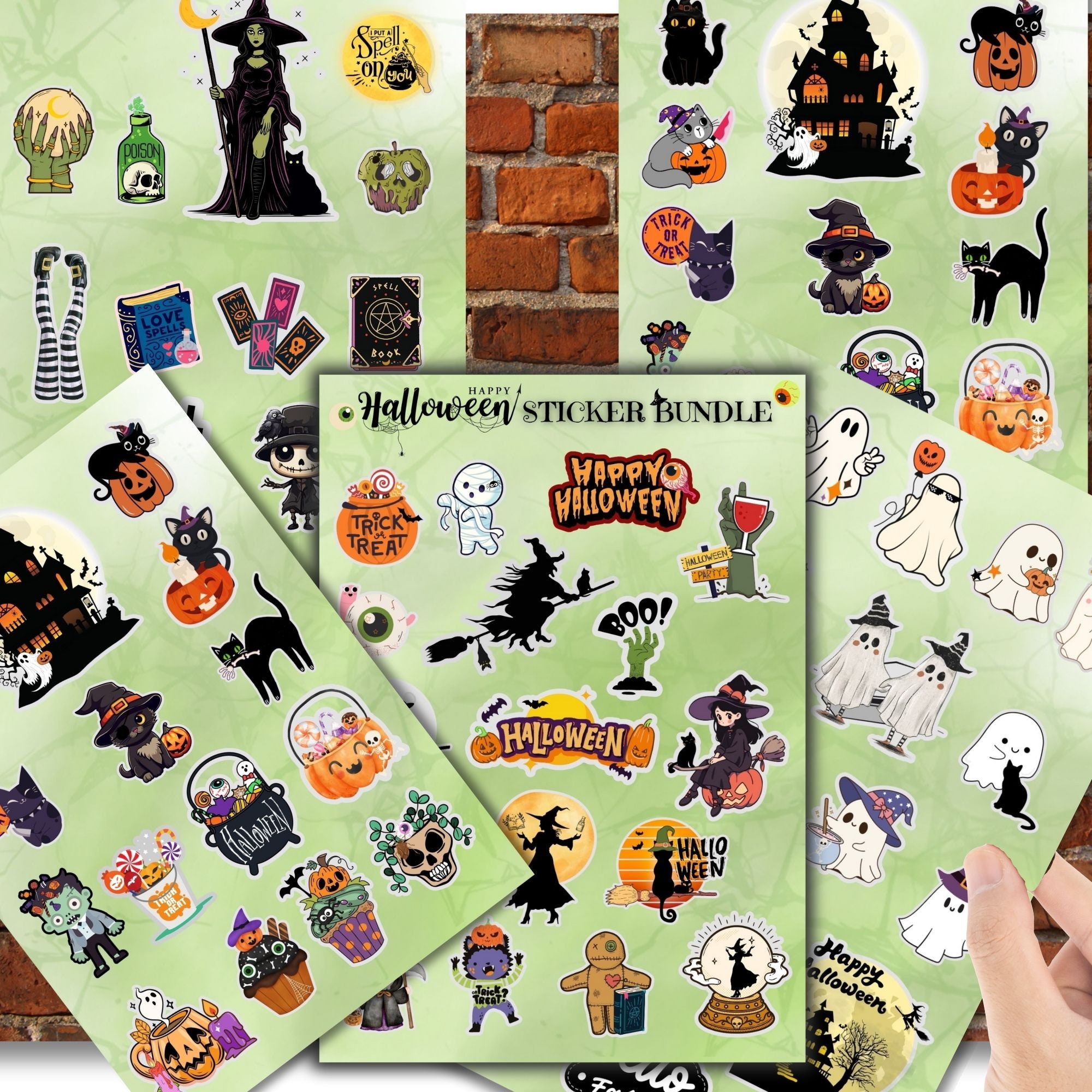 80 Spooky Halloween Stickers, Ghosts, Witches, Haunted Houses (PNG, SVG ...