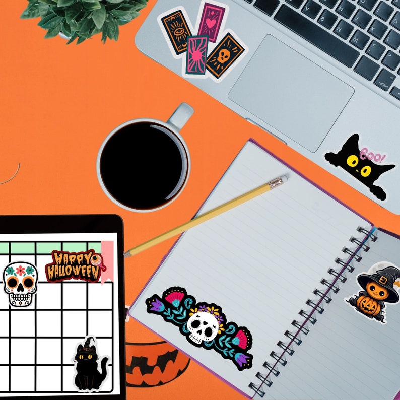 80 Spooky Halloween Stickers, Ghosts, Witches, Haunted Houses (PNG, SVG ...
