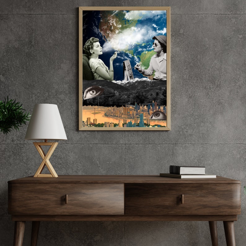 Smoke Society, Digital Custom Collage Art Design, Printable Painting ...