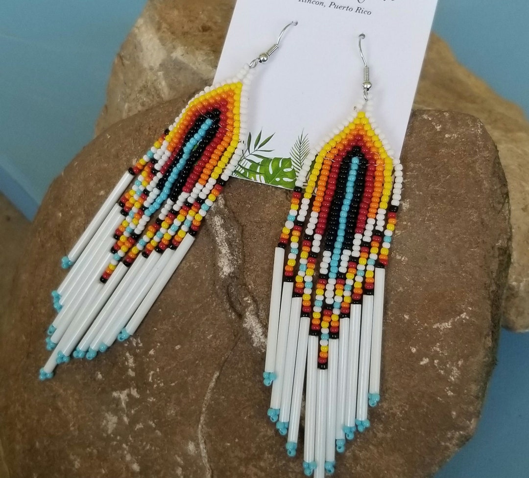Handmade Puerto Rico Sunrise Beaded Earrings Seed Earrings Rican Art ...