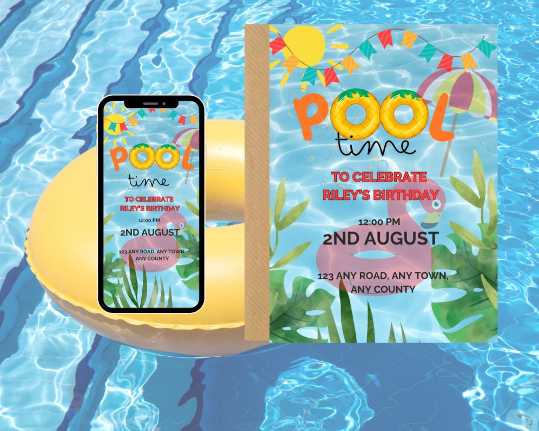 Pool Party Digital Invite Childrens Party Kids Pool Party Pool Themed ...