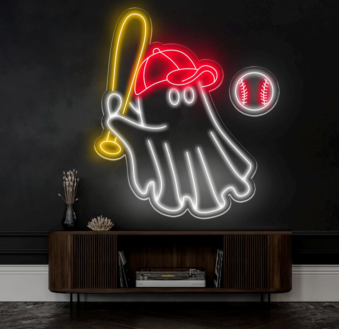 Baseball Ghost Neon Sign - Custom LED Wall Decor, Baseball Fan Gift ...