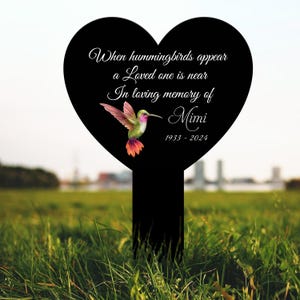 Personalized Hummingbird Heart Memorial Stake: Custom Metal Plaque for ...