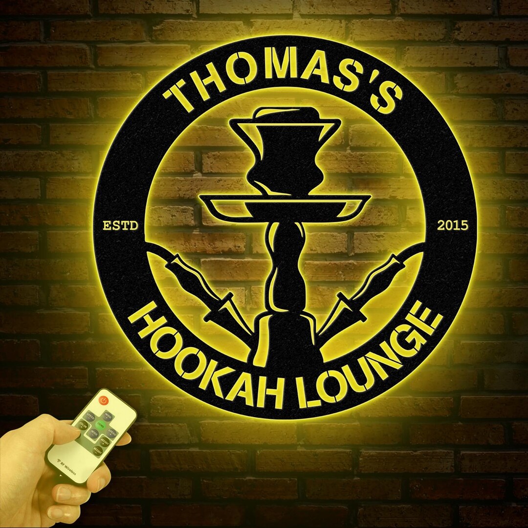 Custom Shisha Hookah Metal Wall Art With LED Light Personalized Smoke ...