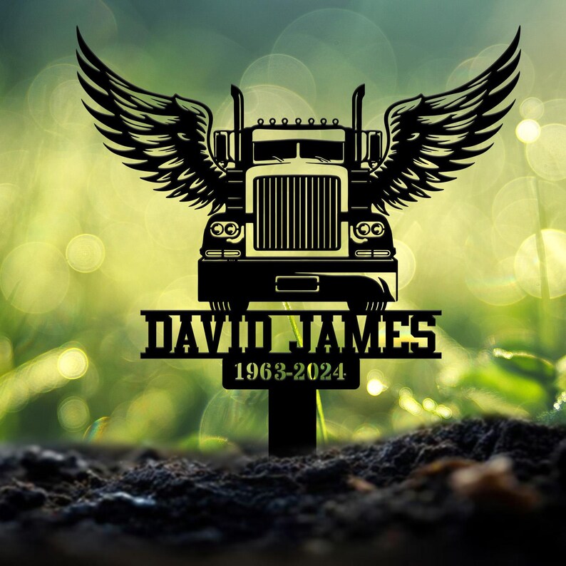Custom Semi Truck With Wings Memorial Plaque, Personalized Trucker ...