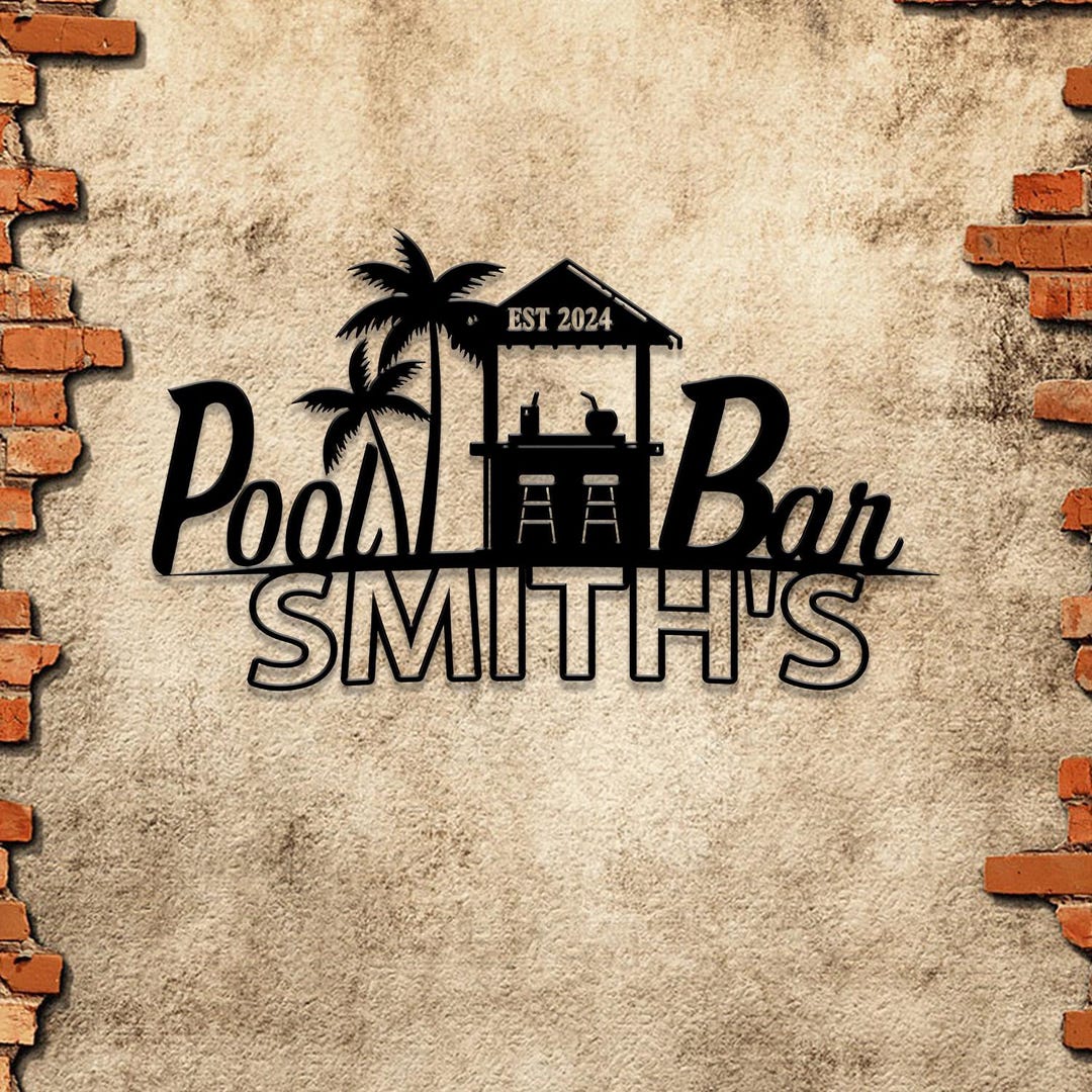 Custom LED Pool Bar Sign| Tiki Bar, Metal Pool Sign, Poolside Oasis ...