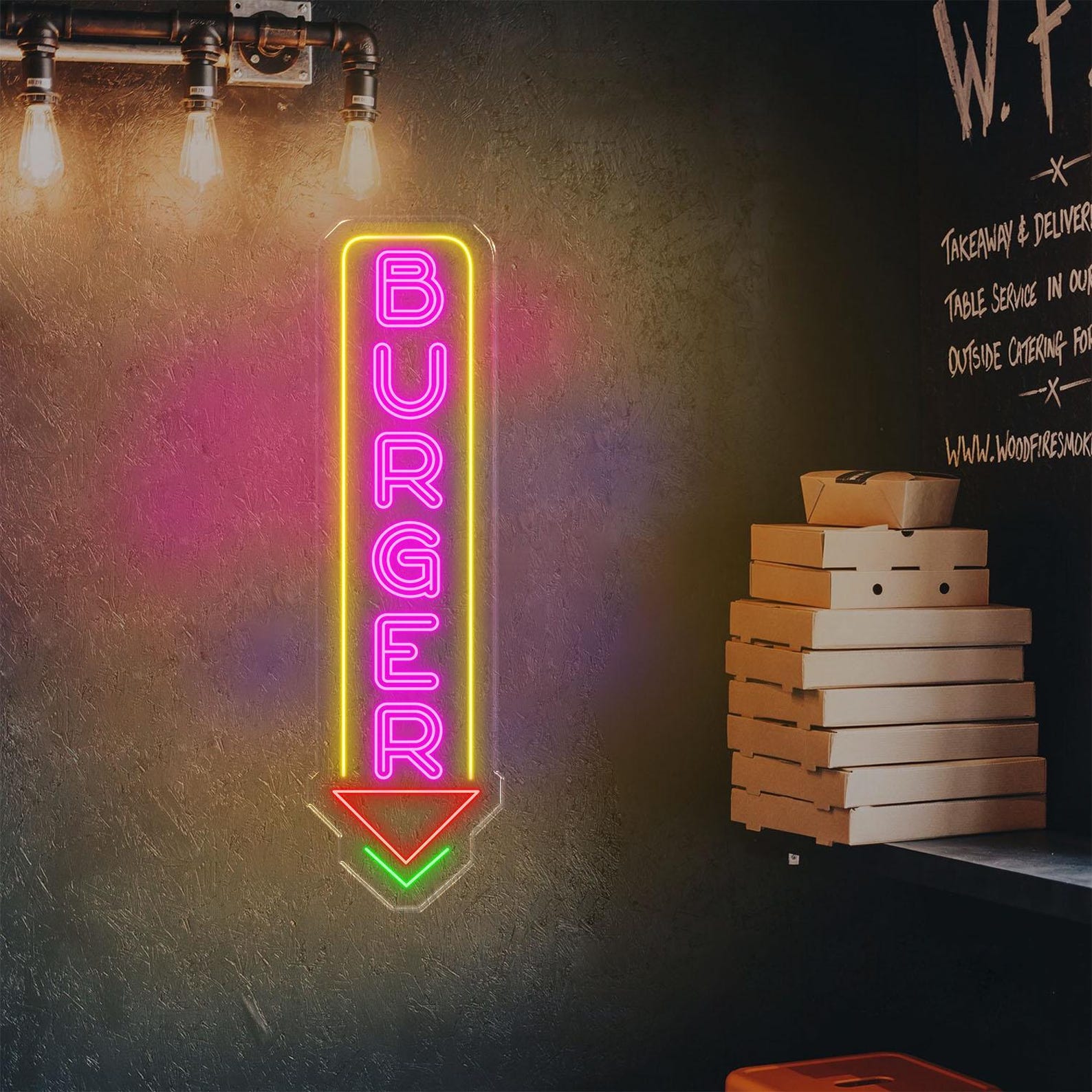 Burger Neon Sign, Custom LED Burger Restaurant Sign, Food & Drink Neon ...