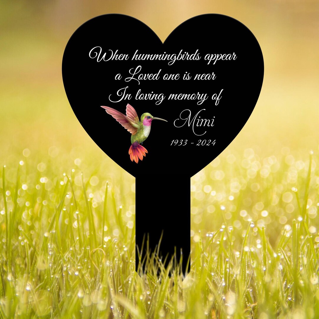 Personalized Hummingbird Heart Memorial Stake: Custom Metal Plaque for ...