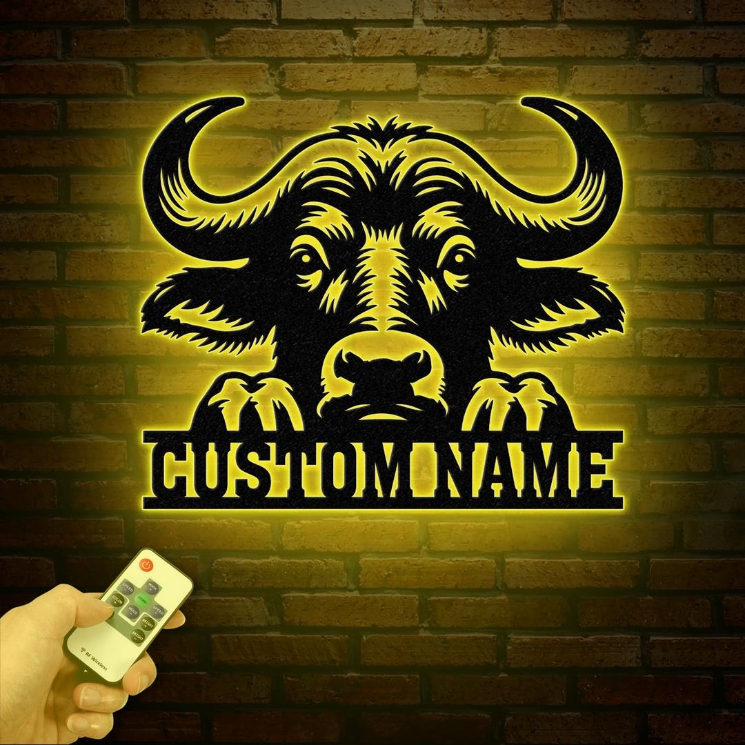 Custom Buffalo Head Metal Name Sign, Personalized Bison Wall Art ...