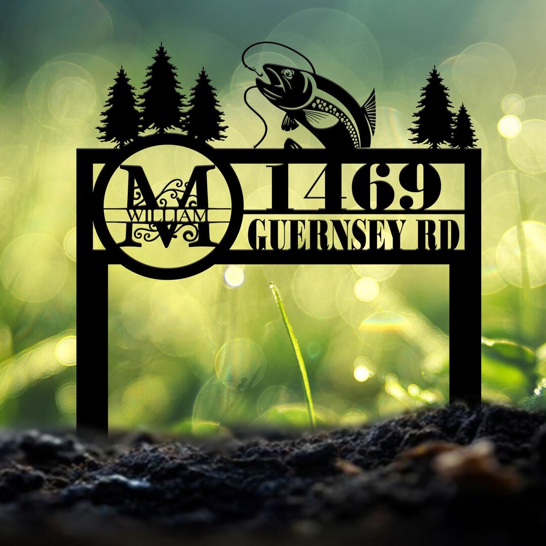 Custom Trout Fishing Address Sign: Personalized Fishing Yard Stake ...