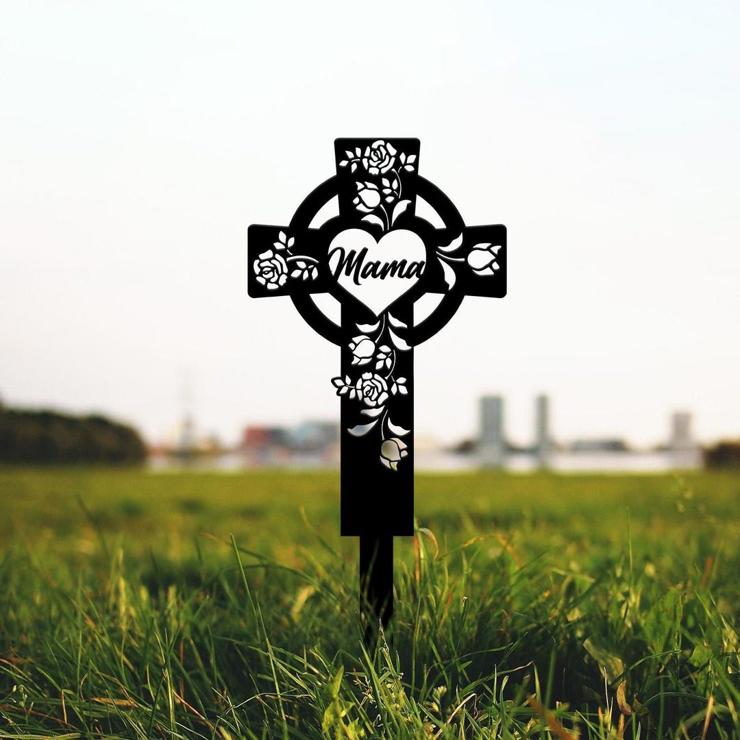Personalized Flower Metal Cross Memorial Stake, Memorial Garden Decor ...