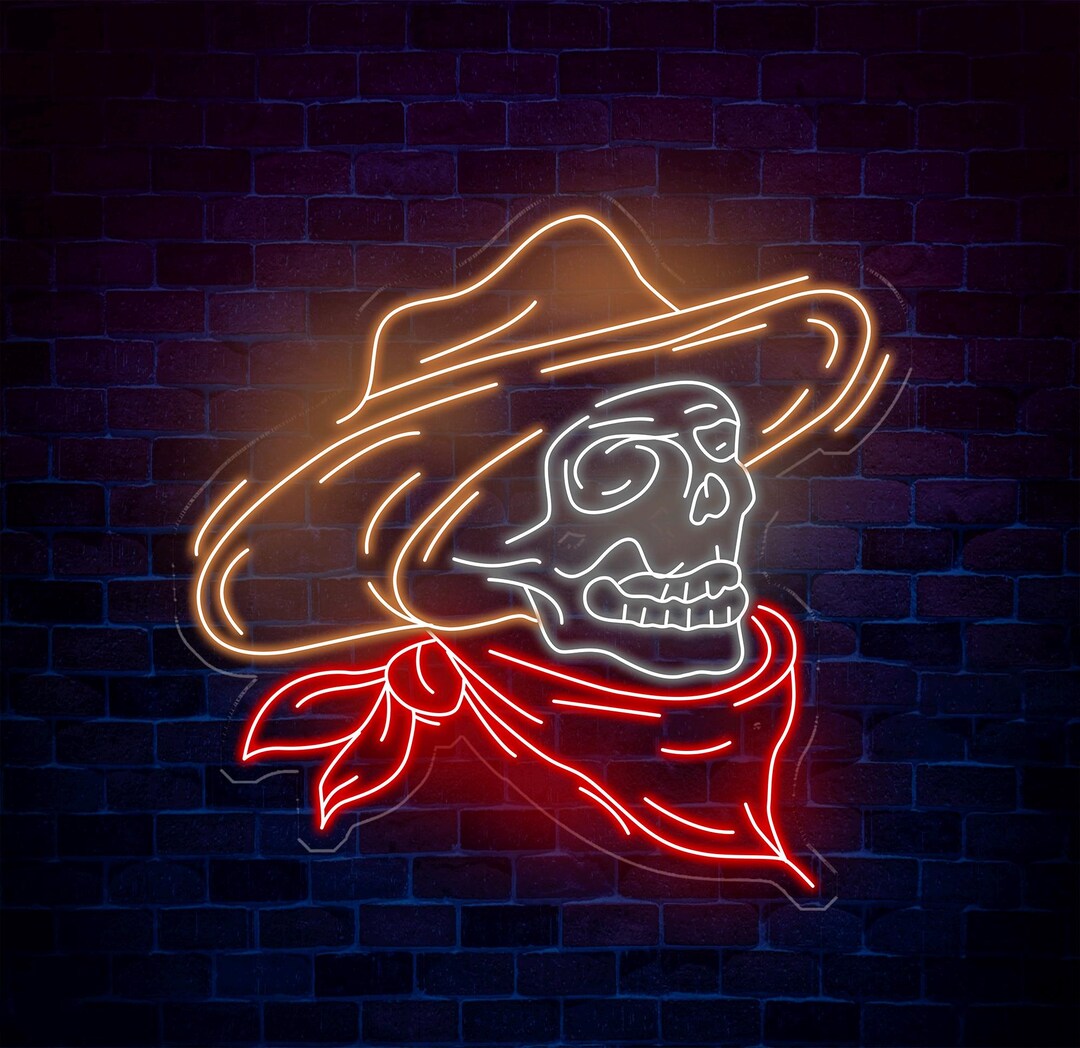 Cowboy Skeleton Neon Sign - LED Skeleton Light, Grim Reaper Art ...