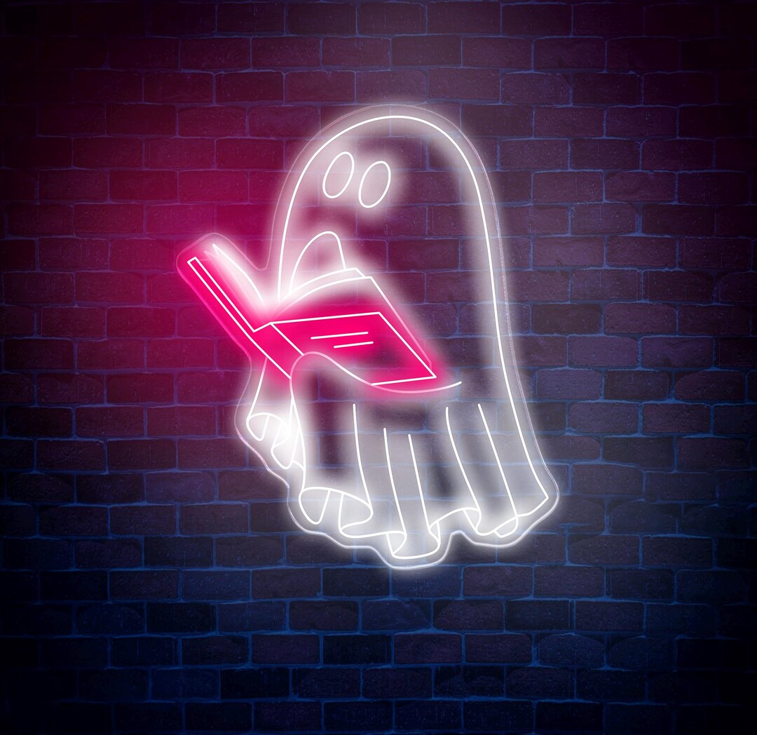 Bookworm Ghost Neon Sign, Cute Reading Ghost LED Light, Custom Reading ...