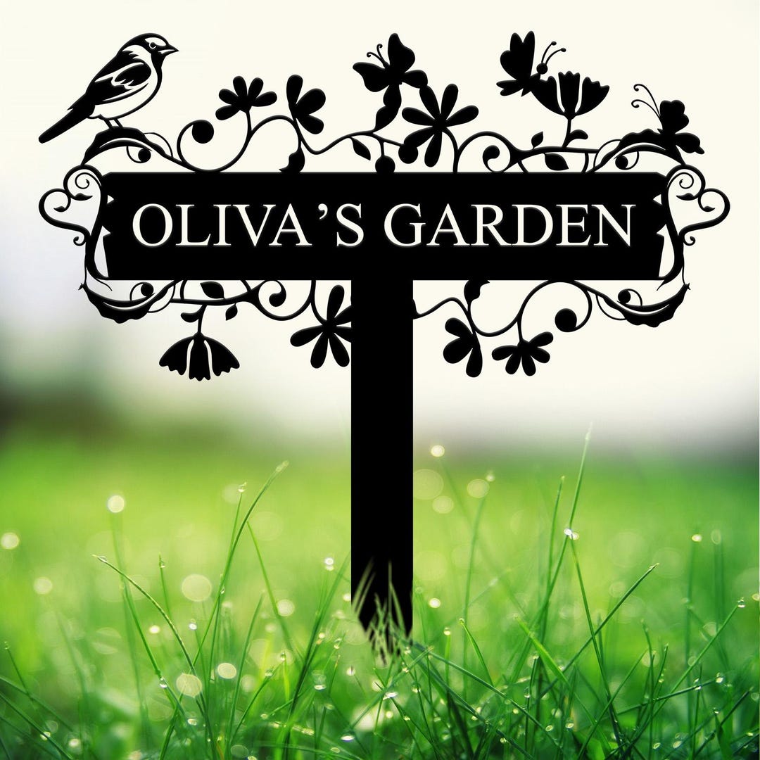 Custom Garden Sign With Stake, Metal Bird Garden Sign, Yard Décor ...
