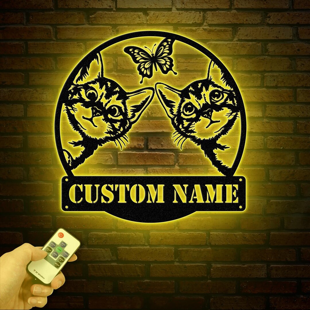 Custom Cat Sign With LED Lights - Personalized Cat Name Door Hanger ...