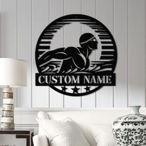 Custom Man Swimmer Metal Wall Art LED Light, Personalized Swimming ...